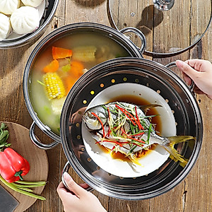 4 Piece Stainless Steel Steamer Pot Set with Glass Lid and handle,for Steamer Cooking,Casserole,Saucepan (4 layer)