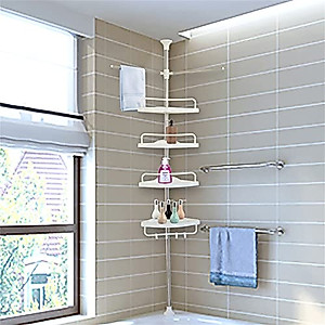 4 Tier Rustproof Shower Corner Caddy Organizer, Bathroom Corner Shower Caddy Tension Pole Rust Proof Telescopic Rod Storage Rack Organizer Corner Shower Organizer for Organizing Hand Soap, Body Wash