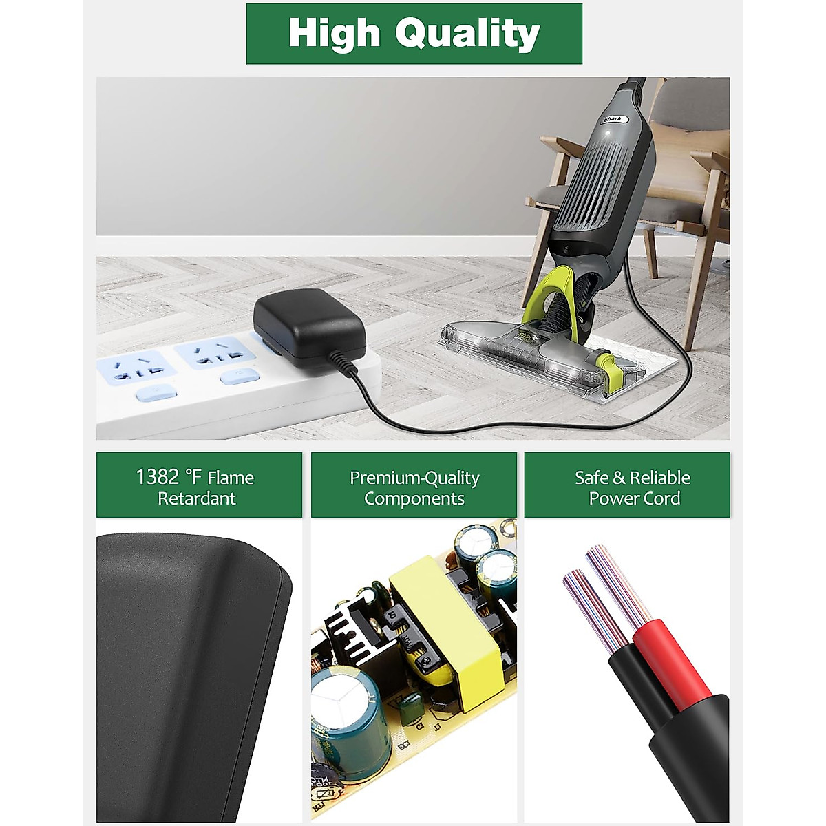 JOVNO for Shark VM252 VACMOP Charger Compatible with Shark VM252 VM252C QM252 VM250 VACMOP Pro Vacuum Adapter Round Magnetic Power Cord Replace Shark Cordless Hard Floor Vacuum Mop Magnetic Charger