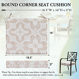 Wellsin Outdoor Chair Cushions for Patio Furniture - Outdoor Cushions for Chairs - Water Resistant Patio Chair Cushions Set of 4, 18.5"X16"X3", Flower Beige