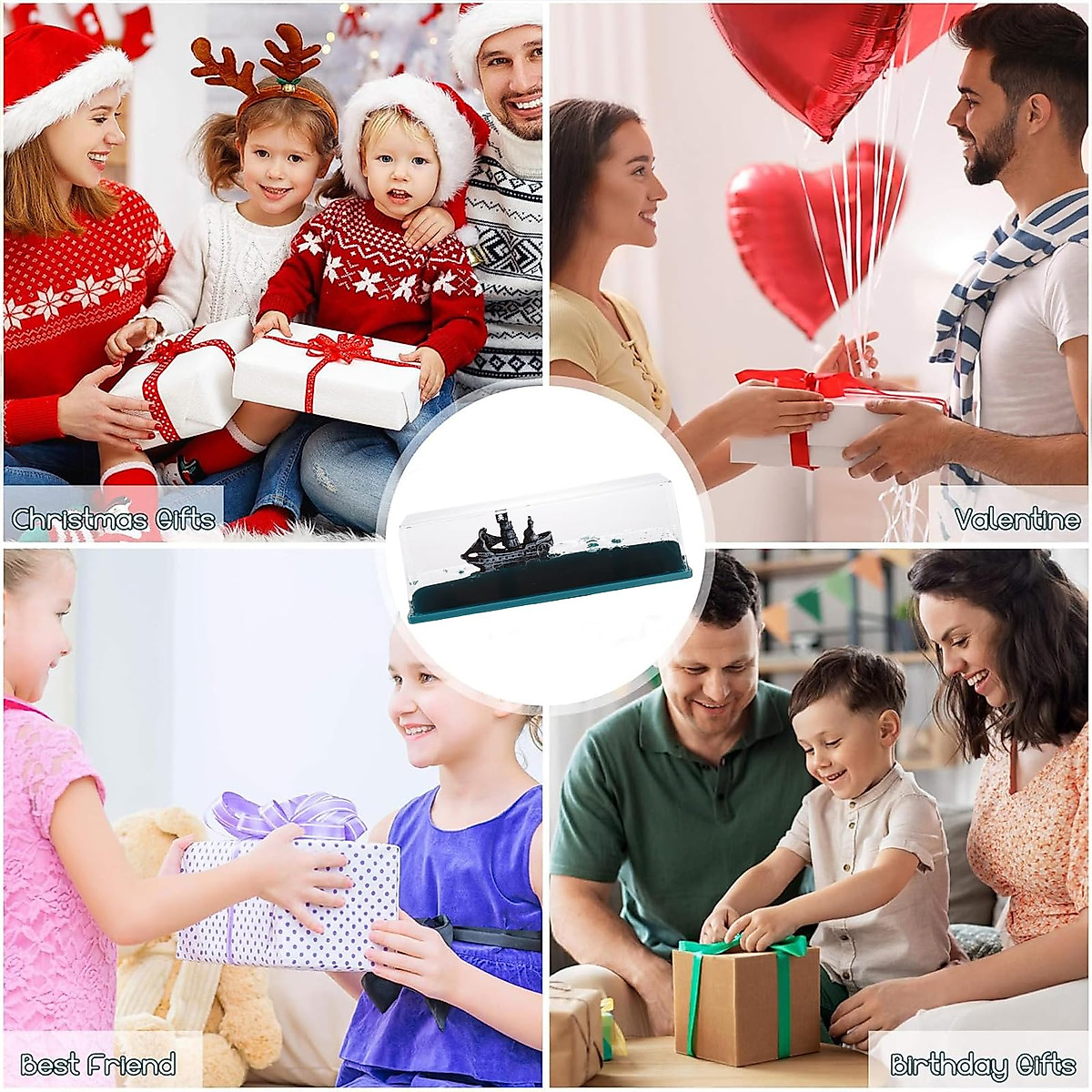 Chilifuli Cruise Ship Fluid Drift Bottle, Unsinkable Boat in a Box, Titanic Model Liquid Wave Decoration, That No Longer Sinks Toy, for Car Display Cases and Gifts-A