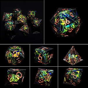 Resin DND Dice Set 7Pcs Sharp Edge Dice ARUOHHA D&D Dice Set for Dungeons and Dragons RPG Board Games Polyhedral Dice D + D Role Playing Dice with Gift Box Handmade D and D Dice D20 D12 D10 D8 D6 D4