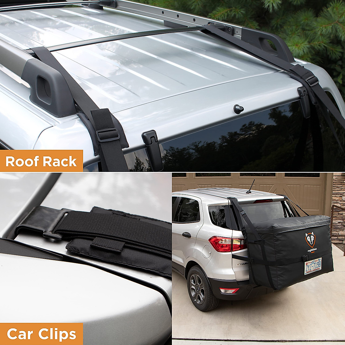 Rightline Gear Waterproof Rear Car Cargo Carrier Bag, Attaches With Or Without Roof Rack, 13 Cubic Feet, Black