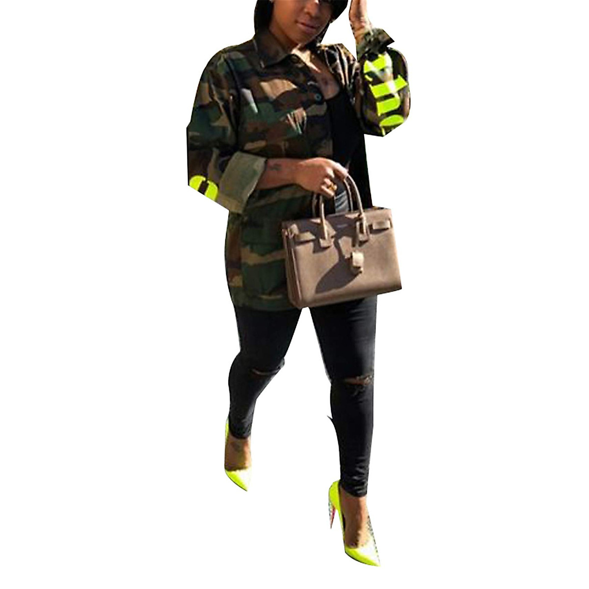 Women's Casual Military Camo Print Lightweight Coat Camouflage Longline Overcoat Safari Jacket Party Clubwear Army Fatigue Jackets XL