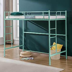 Pipleo Loft Bed Twin Size, Multifunctional Twin Size Loft Bed Frame with Safety Guardrail and Ladder, Space-Saving, Loft Beds for Juniors and Teens, No Box Spring Needed