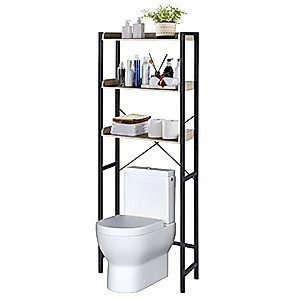 Topeakmart Bathroom Organizer,3-Tier Over The Toilet Storage Wooden Freestanding Bathroom Toilet Space Saving Rack with Metal Frame, 25" L x 10" W x 65" H, Easy Assembly, Gray