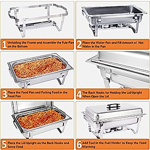 4 Packs Chafing Dish Buffet Set: 9 QT Stainless Steel Buffet Servers - 9 Quart Food Warmer with Fuel Holder & Water Pan - Complete Chafer Set for Parties Wedding Banquet Catering Event
