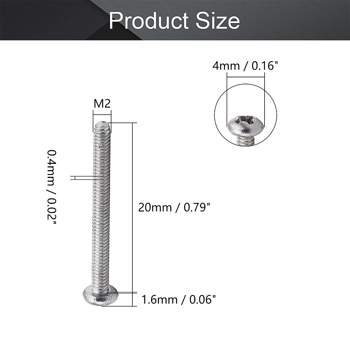 MroMax 100Pcs M2 x 20mm Pan Head Phillips Machine Screws, 304 Stainless Steel 18-8, Fully Thread, Metric Silver Gray Cross Head Screws Bolts for Computers, Camera and Other Small Electronic Devices