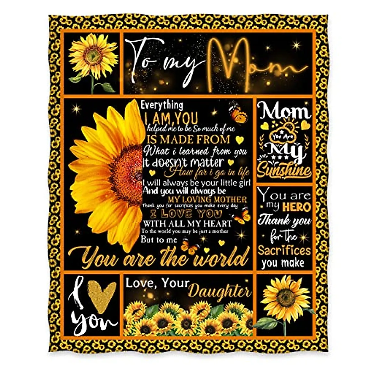 Jekeno Sunflower Throw Blanket Gifts for Mom Daughter Blanket Gift for Mother, Sunflower Love Mama Themed Bed Sofa Decoration Throws Mother’s Day Birthday Present 50"x60"