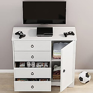 LGHM Modern 4 Drawer Dresser Set of 2, Dressers for Bedroom Adjustable Shelves, Tall Chest of Drawers Closet Organizers and Storage for Clothes - Easy Pulls, Textured Borders White