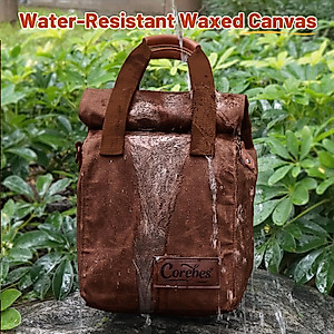 Corebes Insulated Lunch Bag for Men/Women, 11L Waxed Canvas Lunch Box with Adjustable Shoulder Strap & Double Hook-and-Loop Handles for Work Picnic Hiking Brown