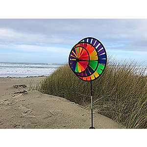 In The Breeze Rainbow Triple Wheel Spinner- Ground Stake Included - Colorful Wind Spinner for your Yard and Garden