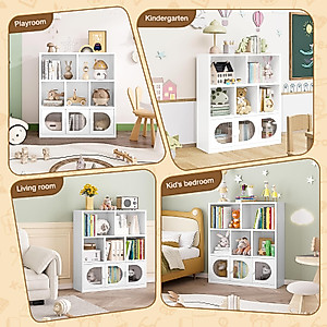 NODHM Toy Storage Organizer and Storage, Metal Toy Organizers with 5 Storage Cubbies and 3 Storage Cabinets, Book Shelf for Kids Rooms,Nursery, Playroom, Bedroom