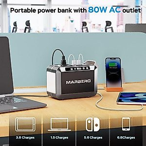 MARBERO Portable Power Station 120W Peak Camping 30000mAh Portable Power Bank with AC Outlet, USB QC3.0, LED Flashlights for CPAP Home Office Camping Emergency Backup