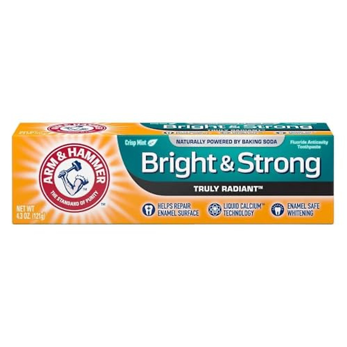 ARM & HAMMER Truly Radiant Whitening & Enamel Strengthening Fluoride Toothpaste, Fresh Mint, 4.3 oz (Pack of 5)