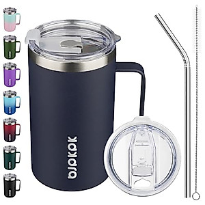 BJPKPK Insulated Coffee Mug with 2 Lids, 25oz Stainless Steel Insulated Tumbler with Handle, Double Wall Vacuum Coffee Cup, BPA Free Leak Proof Thermos for Travel & Home, Navy Blue