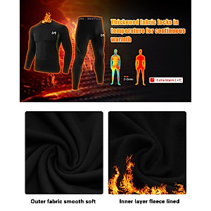 MEETYOO Thermal Underwear, Men's Base Layer,2 Sets Long Johns Lined with Hunting Gear, Black+Black, Small