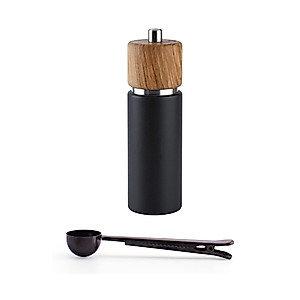 Zassenhaus Hannover Salt Grinder Mill Gift Set, 7-Inch, Matte Black/Natural Olive Wood - With Stainless Steel Spice Scoop & Bag Clip