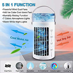 YPingk Portable Air Conditioner Fan Personal Air Cooler Desk Cooling Fan Quiet Humidifier Misting Fan with 7 Colors Night Light 3 Speeds Mini Evaporative Cooler for Home Office Bedroom