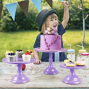 3 PCS Purple Cake Stand Set Round Metal Cake Stands Cupcake Holder Modern Dessert Table Display Set for Wedding Birthday Girls' Party Baby Shower Anniversaries Supplies