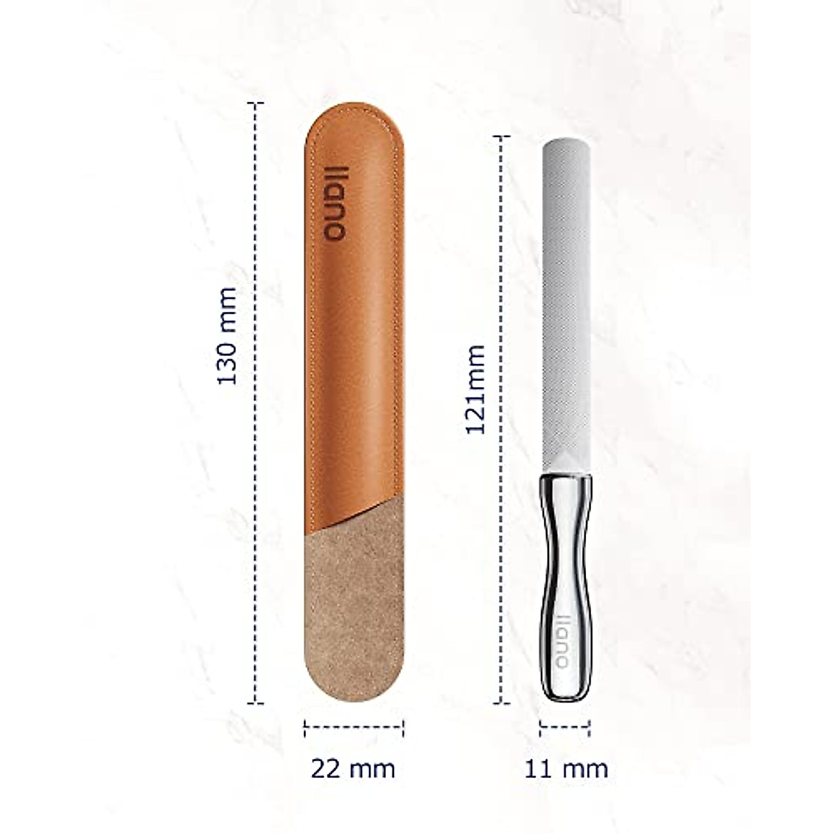 llano Metal Nail File, Stainless Steel Nail Files for Natural Nails with Leather Case, Medical Grade Double Sided Toenail Files for Thick Nails, Professional Fingernail Files for Women Men and Seniors