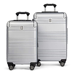 Travelpro Roundtrip Hardside Expandable Luggage, TSA Lock, 8 Spinner Wheels, Hard Shell Polycarbonate Suitcase, Silver, 2-Piece Set (21/25)