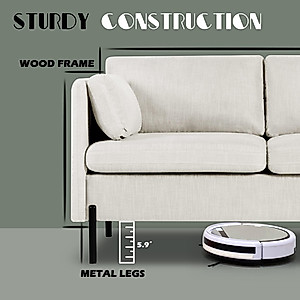 LINLUX 3 Piece Living Room Sectional Sofa Set, Modern Upholstered Loveseat Sofa Couch w/Pillows, Fabric Furniture Set for Living Room, Bedroom, Apartment, Dorm, Office, Cream Beige