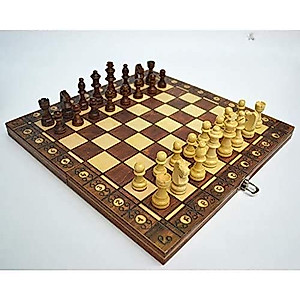 Chess Portable Set Checkers Set Wooden 3 in 1 Printed Chessboard Travel Board Games International Set Backgammon Checkers Game LQHZWYC (Color : 34 X 34 cm)