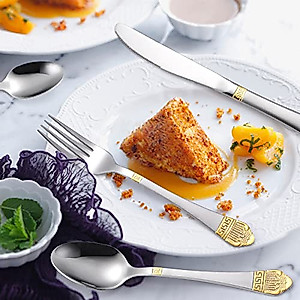 Silverware Set Flatware 72-Piece Luxury Relief Plating Retro Golden Stainless Steel Tableware Cutlery Set with Storage Box Kitchen Utensils Spoon and Fork Set Hand Wash Recommended