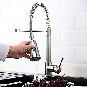 Kitchen Faucet Spray Head Pull Down Sink Sprayer Replacement Part G1/2 (20.5mm) Male Nozzle Spout 4 Function Brushed Nickel(Without Hose)