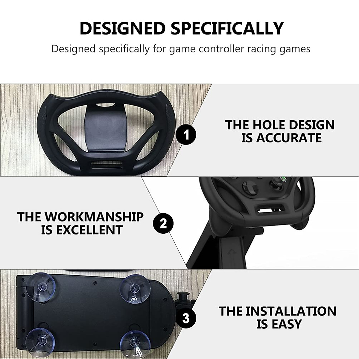 OSALADI Game Racing Wheel Simulator Handle Portable Racing Steering Wheel Stand with 4 Suction Cups Plastic Steering Wheel Compatible with Xbox Series, PC Gaming, Black