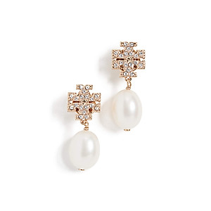 Tory Burch Women's Kira Pave Pearl Drop Earrings, Tory Gold/Pearl, One Size