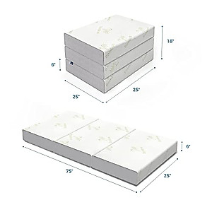 Inofia Folding Mattress, 6 Inch Trifold Memory Foam Mattress with Ultra Soft Bamboo Cover, Non-Slip Bottom & Breathable Mesh Sides, Foldable & Portable - Single Size (75" x 25" x 6")