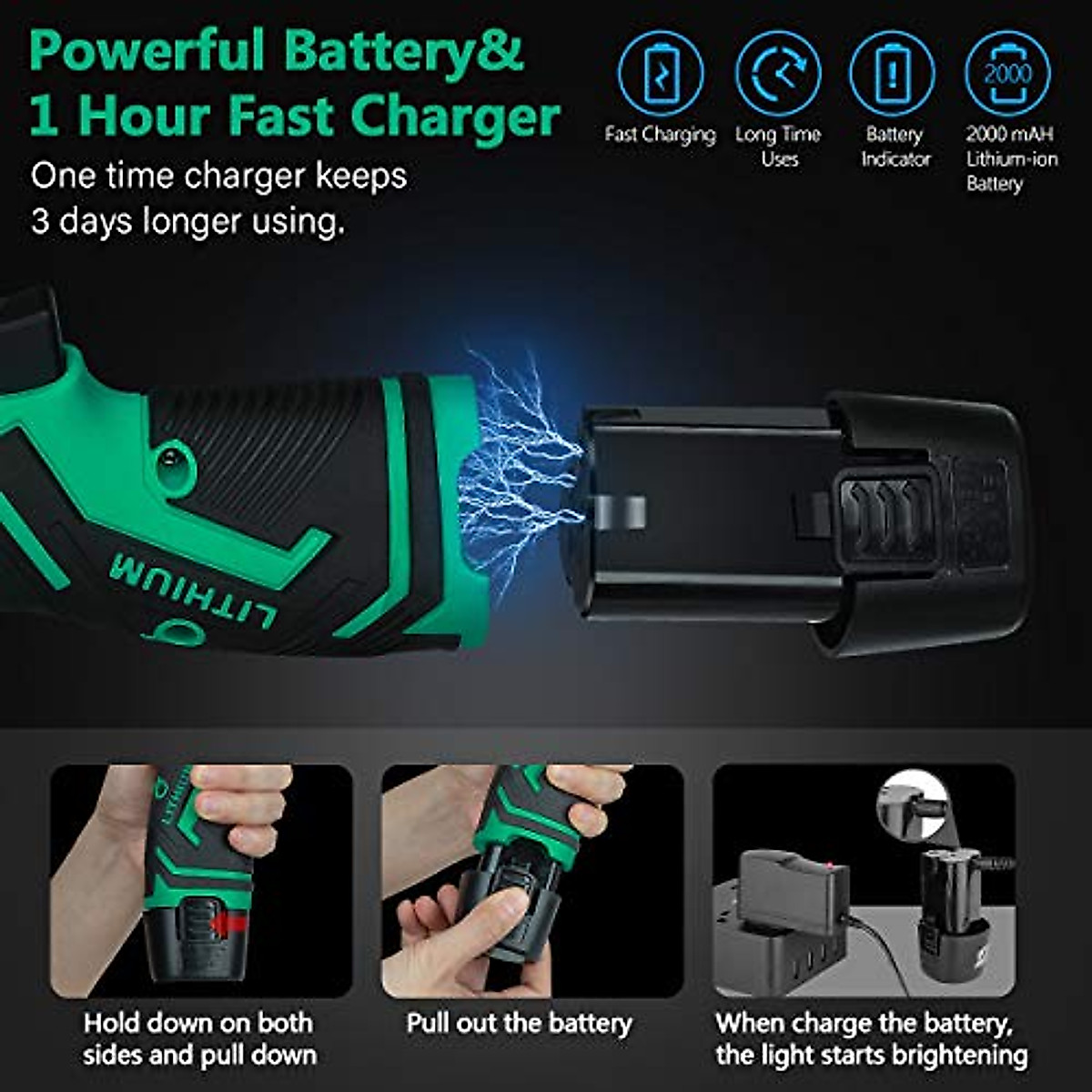 Cordless Drill Driver Kit,67Pcs 12V Drill Set Lithium-Ion Battery,Magnetic Wristband Brushes Tape Measure,Max Drill 280 In-lb Torque,3/8'' Keyless Chuck,25+1 Metal Clutch and Built-in LED