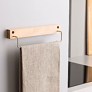 Navaris Hand Towel Holder - Wall Mounted Wood and Copper Rail for Holding Hand Towels - 11-3/4" Wooden Rack Small Metal Hang Bar for Bathroom Kitchen