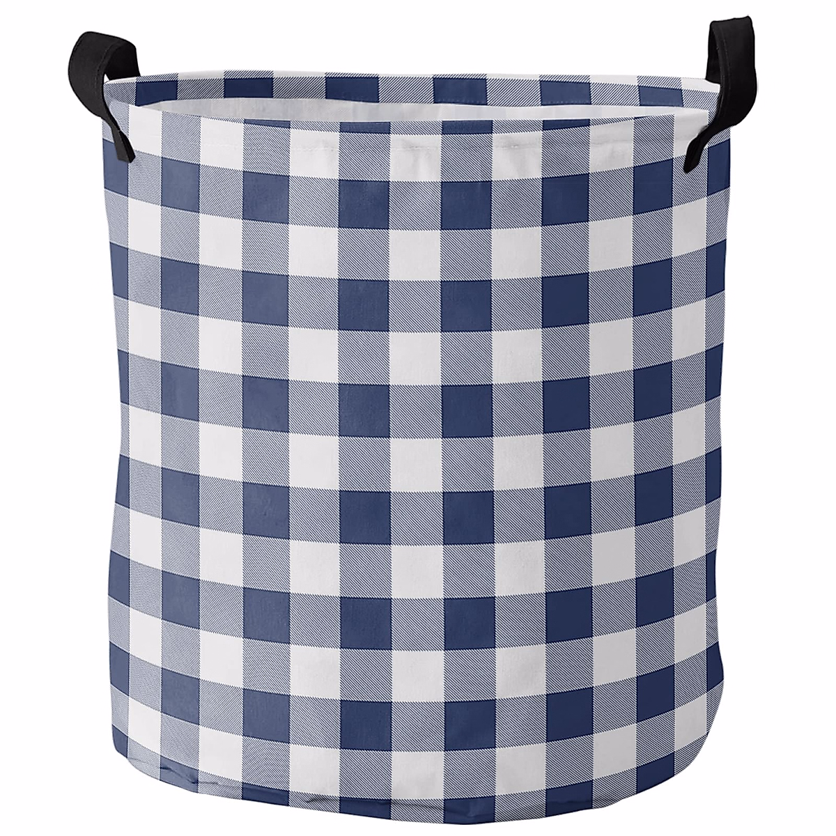 Navy Blue White Plaid Laundry Basket Large 16.5"x17" Waterproof Laundry Hamper, Farmhouse Checkered Buffalo Collapsible Toys Blankets Storage Baskets Clothes Hamper for Bathroom Bedroom Living Room