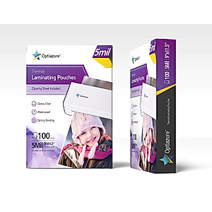 Optiazure Thermal Laminating Pouches 9"x11.5" Inches, 5mil 100Pack, Clear, Letter Size