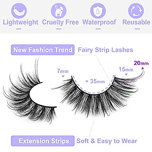 Fairy Strip Lashes That Look Like Extensions Dramatic Faux Mink Eyelashes Fluffy Long Cat Eye Wispy False Lashes Extensions Strip Eyelashes Pack