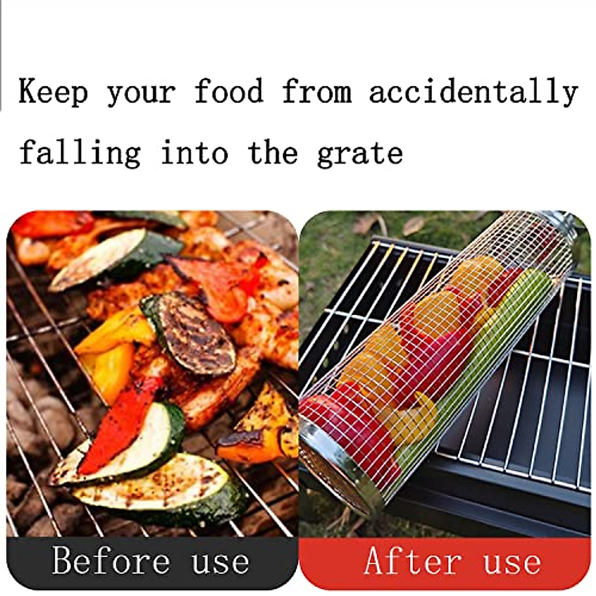 ZHMZHM Roller Grill Basket-Round Stainless Steel BBQ Grill Mesh，Outdoor Round BBQ Grill Grid for Chips Fish Shrimp,Versatile Round Grill Cooking Accessories (2PCS-B)