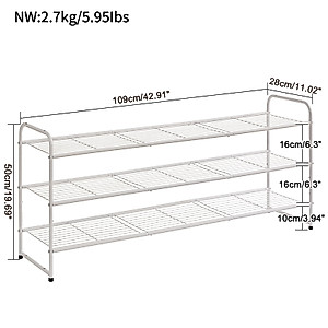YMYNY Freestanding Shoe Racks, 3 Tiers Stackable & Adjustable Shoe Storage Shelf, Extra Large Capacity Shoe Organizer Stand for 20-24 Pairs, for Entryway, Closet, Bedroom, White, 42.9" L, UHXJ302W