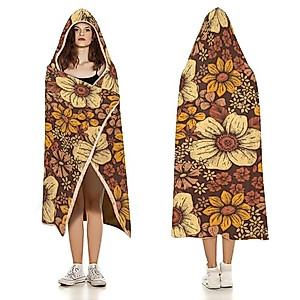 TaoYTao 50"x60" Women Summer Retro Floral Blanket Hoodie, Foldable Wearable Funny Hooded Blanket Robe Cloak, Christmas Birthday Gifts Anniversary For Wife Girlfriend Women