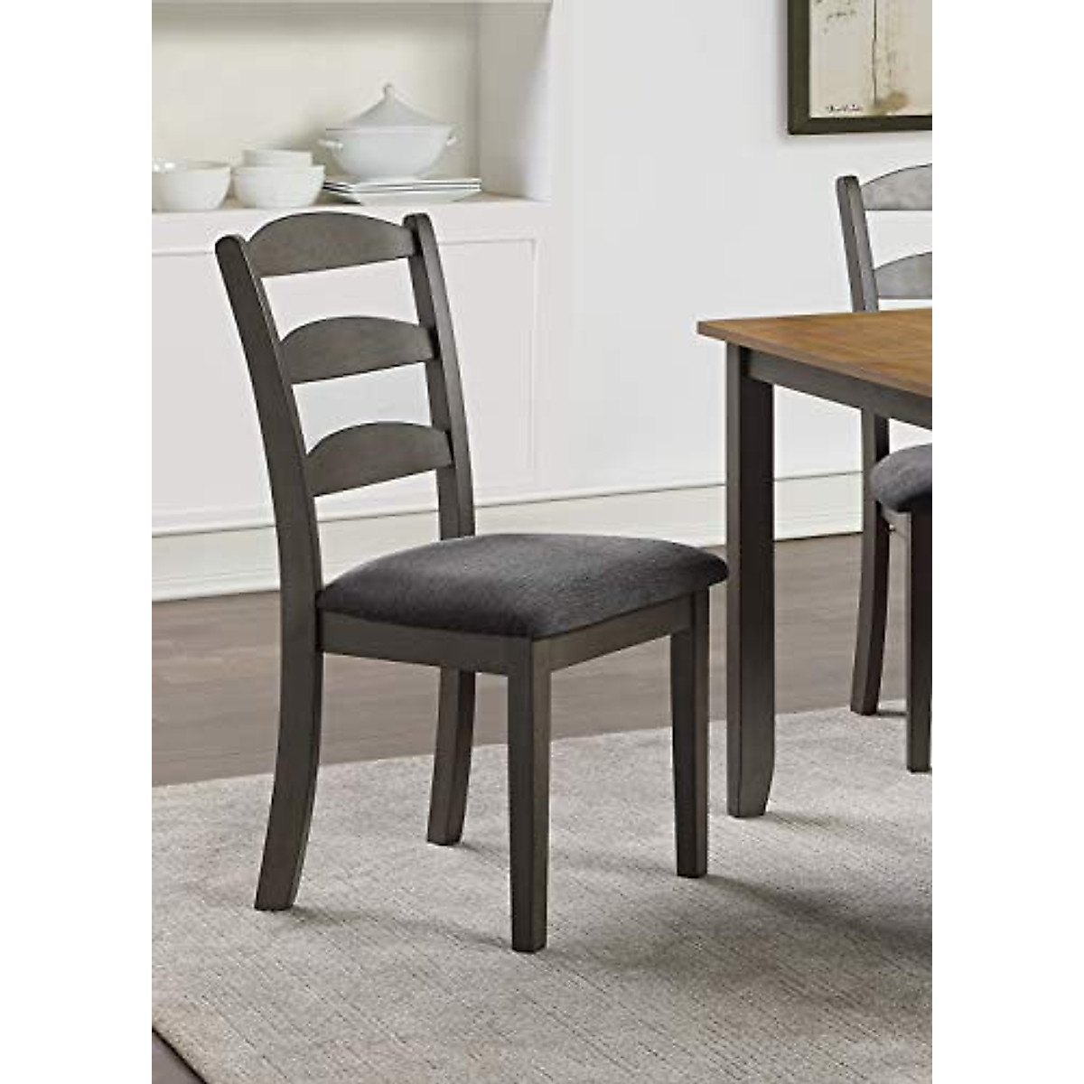 OSP Home Furnishings West Lake Dining Table Set, 5-Piece, Antique Finish Natural Top and Grey Base with Charcoal Fabric