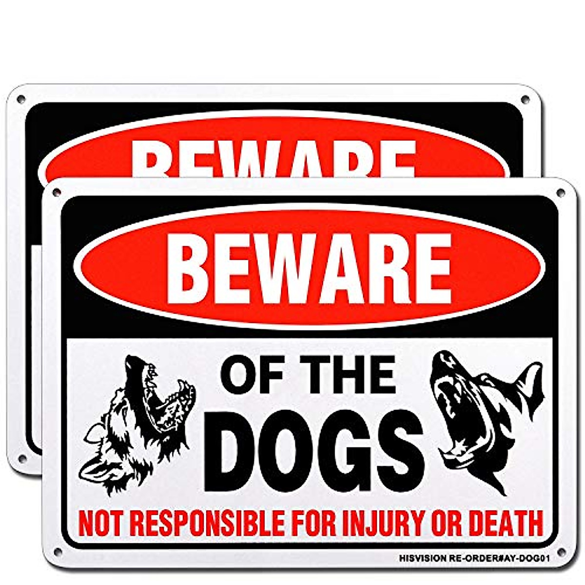 Beware of Dog Sign, 2 Pack 10"x 7" Rust Free .40 Aluminum, UV Printed- Professional Graphics- Easy to Mount- Indoor Or Outdoor Use- Beware of Dog Warning Signs for Home and Business