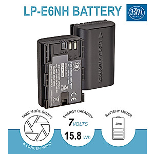 BM Premium 2 Pack of LP-E6NH High Capacity Batteries for Canon EOS R, EOS R5, EOS R6, EOS R6 II, EOS R7, EOS 90D, EOS 60D, EOS 70D EOS 80D EOS 5D IV, EOS 6D, EOS 6D II, EOS 7D, EOS 7D Mark II Cameras