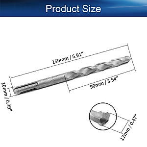 Auniwaig 12mm x 150mm Rotary Hammer Drill Bit, Masonry Drill Carbide Tipped Rotary Hammer Bit Round Shank, for SDS Impact Drill 1Pc