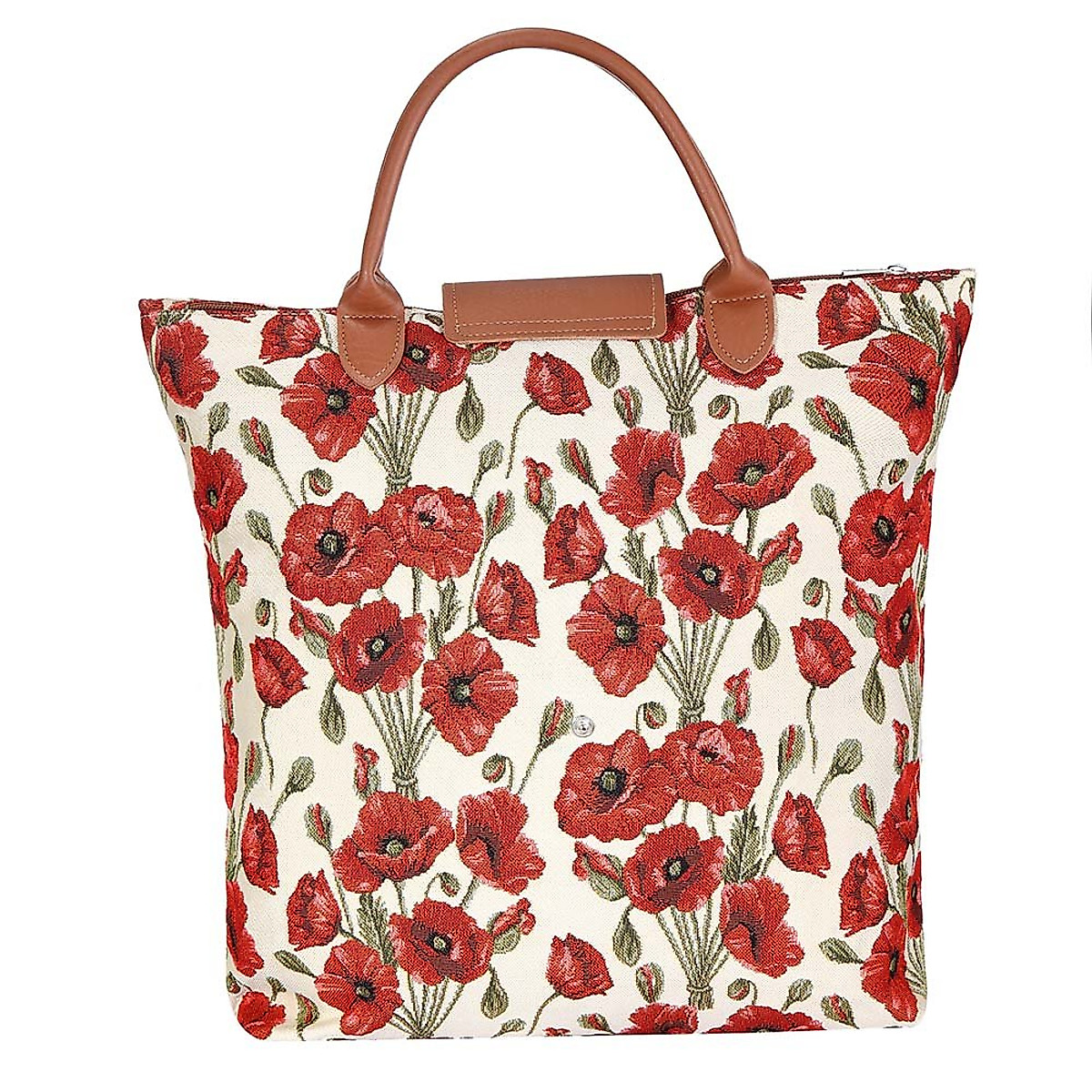 Signare Tapestry Foldable Tote Bag Reusable Shopping Bag Grocery Bag with Poppy Flower Design (FDAW-POP)