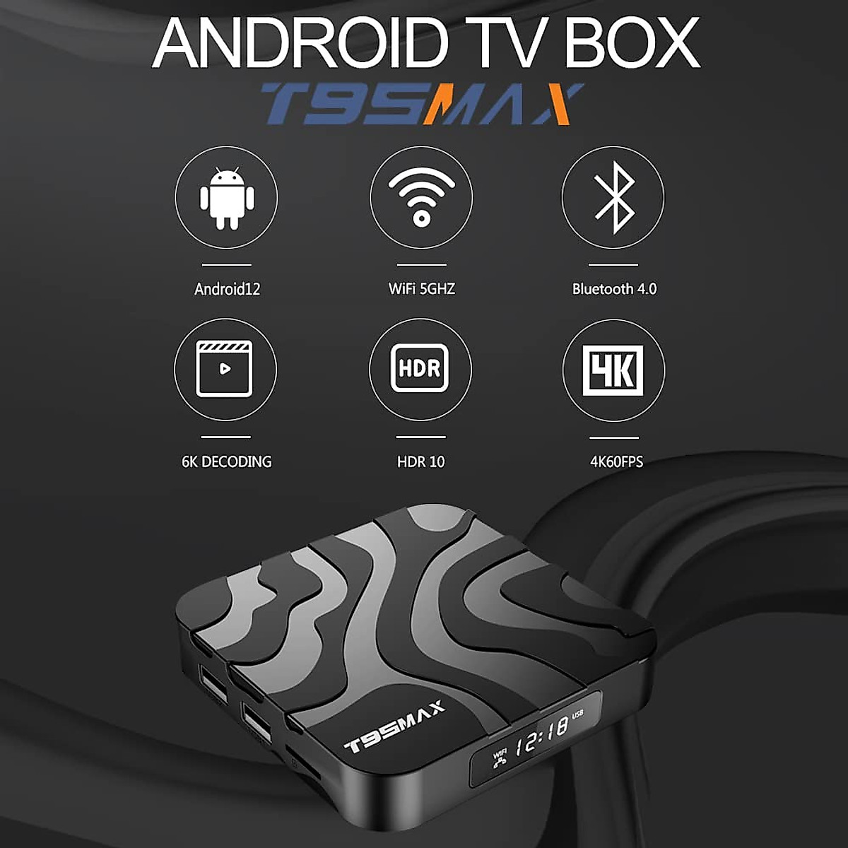 Android TV Box, T95MAX Android Box 2GB RAM 16GB ROM, Quad Core Android 12.0 Box with Wireless Keyboard Support 2.4G/5.0GHz Dual WiFi 100M Ethernet Ultra HD 6K TV Box
