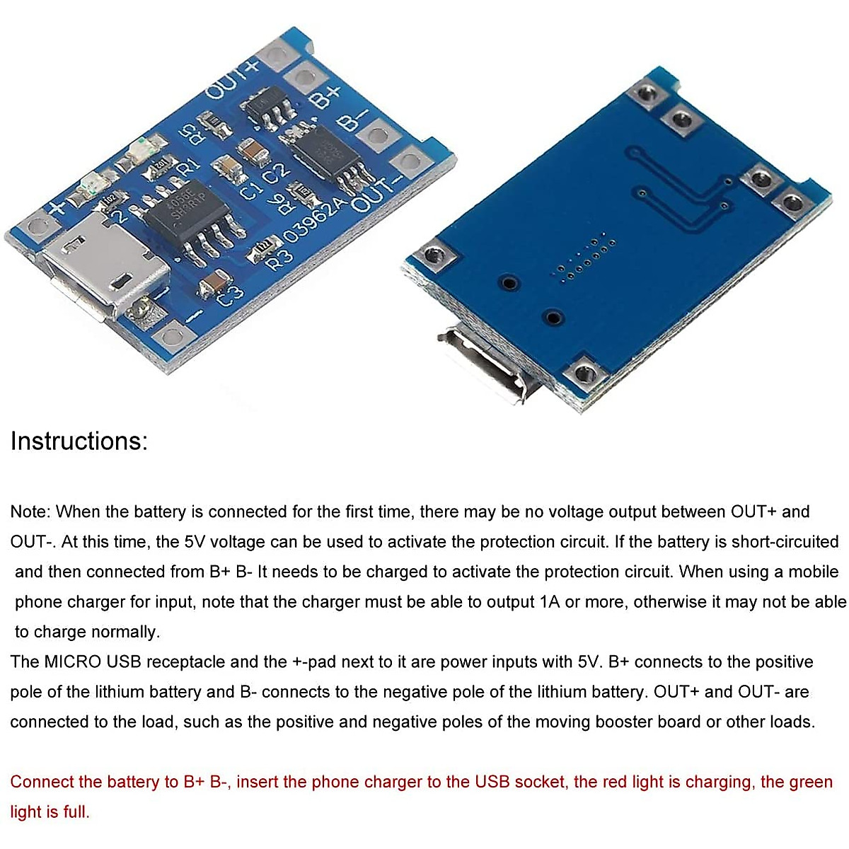 JoohcUngir 12pcs 18 650 Lithium Battery Charger Board 5V 1A TP4056 Charging Module with Battery Protection BMS and Charge Discharge Integrated Module 2A 5V Charging Boost Mobile Power Protection