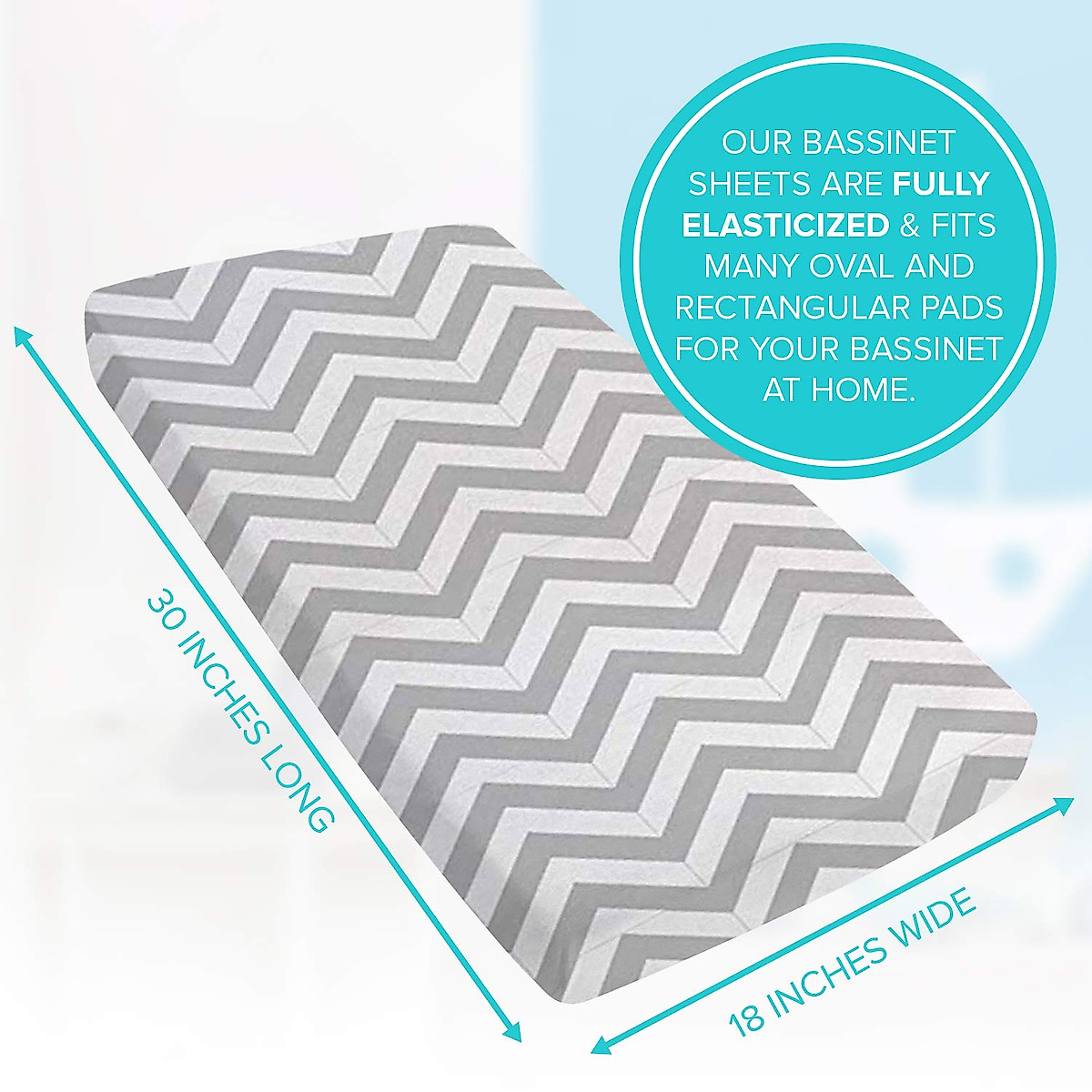 Kushies Baby Fitted Bassinet Sheet, Grey Chevron