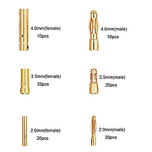 Treehobby 100PCS 2mm 3.5mm 4mm Male Female Gold Banana Plug Bullet Connector for RC Battery ESC Motor Wire Plug